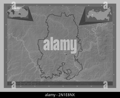 Udmurt, republic of Russia. Elevation map colored in sepia tones with ...