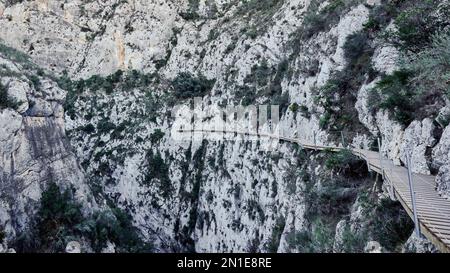 Caminito or walkway of Relleu. The Relleu Dam footbridge allows you to ...