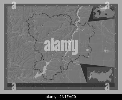 Volgograd, region of Russia. Bilevel elevation map with lakes and ...