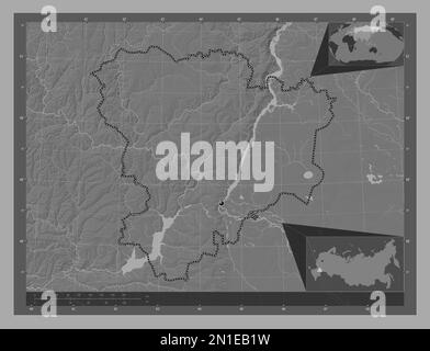 Volgograd, region of Russia. Bilevel elevation map with lakes and ...