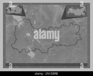 Vologda, region of Russia. Grayscale elevation map with lakes and ...