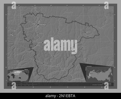 Voronezh, region of Russia. Bilevel elevation map with lakes and rivers ...