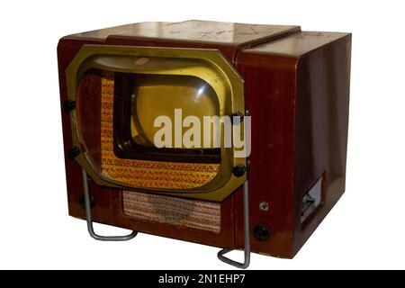 The old TV with magnifying glass. The first TV in the world. It is ...