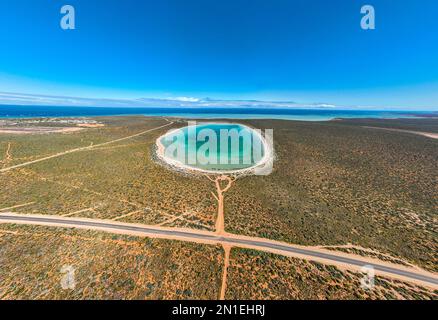 Aerial of Little Lagoon, Denham, Shark Bay, UNESCO World Heritage Site ...