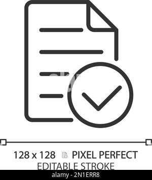 Document with check mark pixel perfect white linear icon for dark theme Stock Vector Image & Art ...