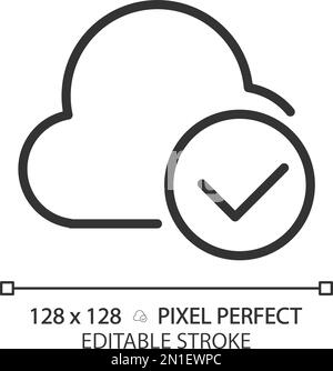 Cloud with check mark pixel perfect white linear icon for dark theme ...