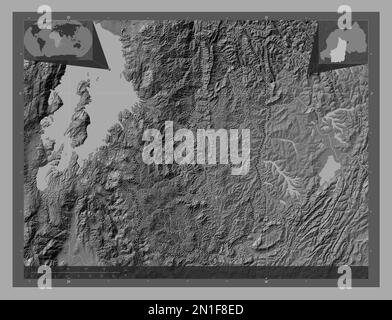 Amajyepfo, province of Rwanda. Bilevel elevation map with lakes and ...