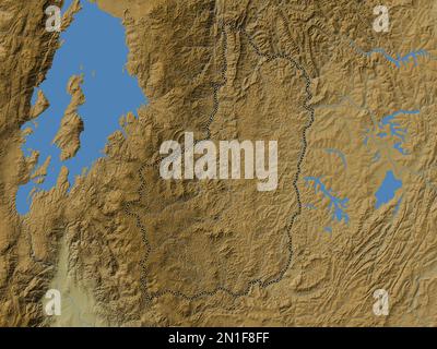 Amajyepfo, province of Rwanda. Colored elevation map with lakes and ...