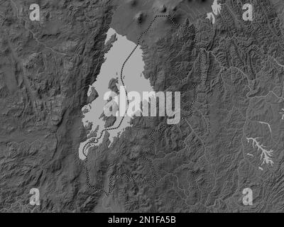 Iburengerazuba, province of Rwanda. Grayscale elevation map with lakes ...