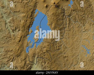Iburengerazuba, province of Rwanda. Colored elevation map with lakes ...