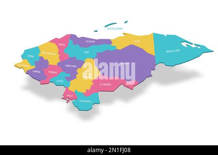 Vector regional blank map of Honduras with departments or territories ...