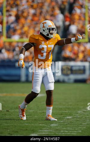 Tennessee defensive back Brian Randolph is interviewed by reporters ...