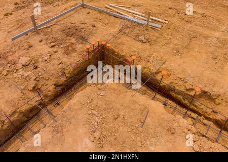 Building cement strip foundation fornew home digging trenches for ...