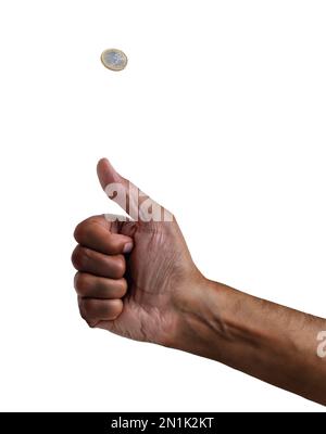 hand of an African man tossing a coin isolated on white Stock Photo - Alamy