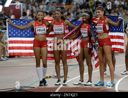 The United States' women's 4x100m relay silver medalists from left ...
