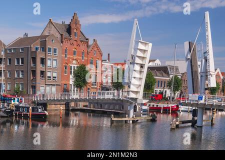 Holland, Rotterdam, The double drawbridge known as the VOC Bridge ...