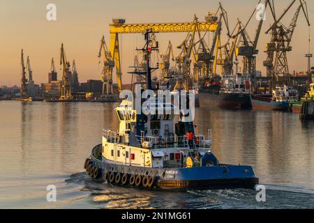 Industrial landscape of the Szczecin Shipyard S.A. complex .Szczecin ...