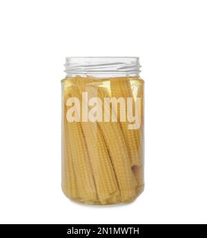 Jar of pickled baby corn isolated on white Stock Photo - Alamy