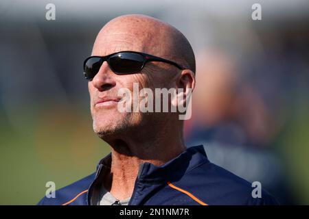 Denver Broncos defensive line coach Bill Kollar directs players during ...