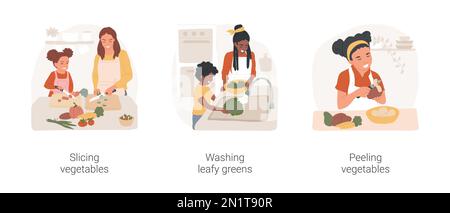 Peeling vegetables isolated cartoon vector illustration. Cooking ...