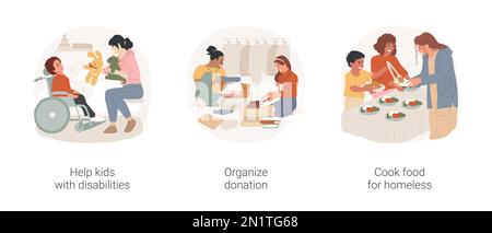 Help kids with disabilities isolated cartoon vector illustration ...