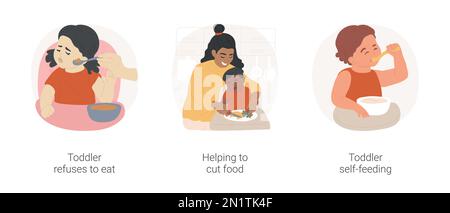 Toddler refuses to eat isolated cartoon vector illustration. Little kid ...