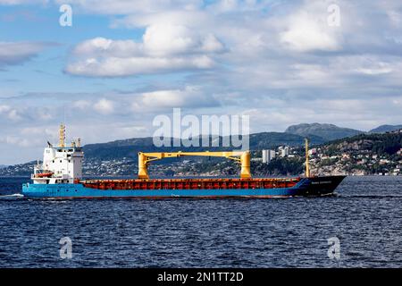 Small cargo vessel Rana Express at Byfjorden, arriving in the port of ...