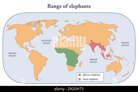 Modern range map of elephants in the world Stock Photo - Alamy