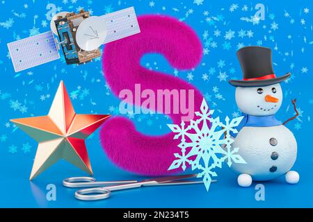 Kids ABC, Letter S with snowflake. 3D rendering isolated on white ...