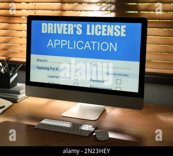Computer with driver's license application form on table in office Stock Photo - Alamy
