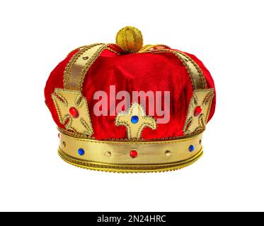 Beautiful velvet crown on white background, top view. Fantasy item ...