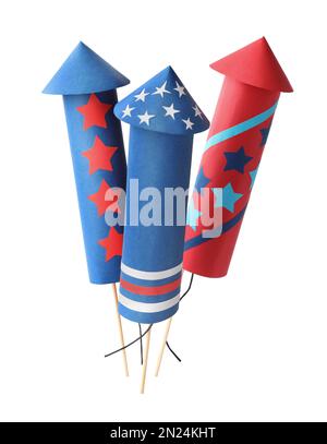 Firework rockets on white background. Festive decor Stock Photo - Alamy