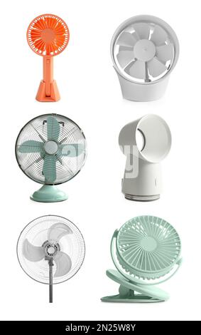 Set of different fans on white background Stock Photo - Alamy