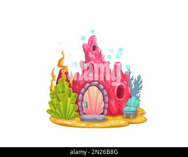 Cartoon underwater mermaid fairy house. Vector sea dwelling of ...