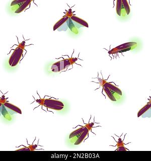 Seamless pattern with firefly insects flying with different angles. Vector texture for design ...
