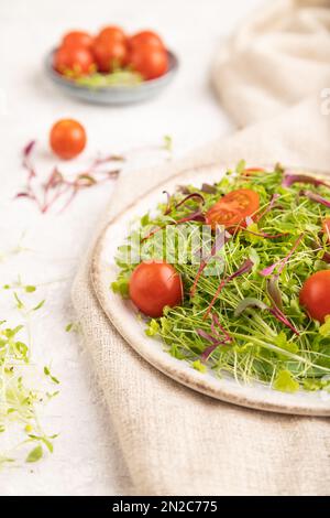 Fresh green onion microgreen sprouts on white background. Organic ...