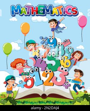 School kids with math theme outdoor background illustration Stock ...
