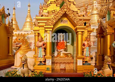 Shrines and animal figures, Shwedagon Pagoda, Yangon, Myanmar, Yangon ...