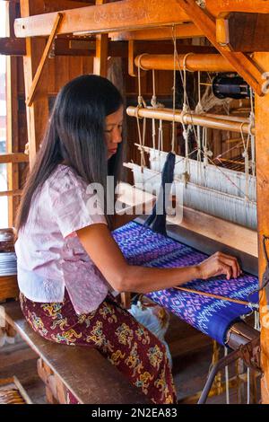 Lotus weaving, Myanmar, Pindaya, Myanmar Stock Photo - Alamy