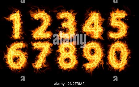 Set of flaming numbers on black background Stock Photo - Alamy
