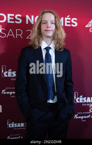 Paris, France. February 6, 2023, Aliocha Reinert (L) and a guest attends the Cesar Nominee ...