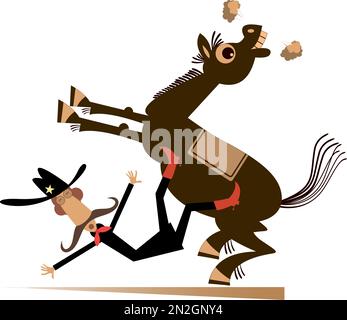 Cartoon rider falls from the horse isolated illustration. Funny long ...