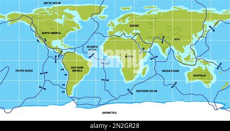 Map of tectonic plates and boundaries illustration Stock Vector Image ...