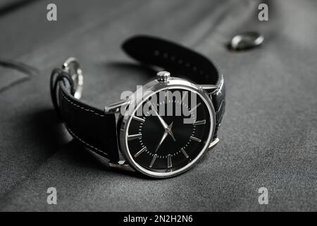 Luxury wrist watch on black background, closeup Stock Photo - Alamy