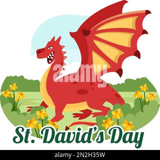 Happy St David's Day on March 1 Illustration with Welsh Dragons and ...