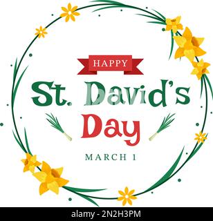 Happy St David's Day on March 1 Illustration with Welsh Dragons and ...