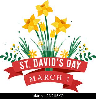 Happy St David's Day on March 1 Illustration with Welsh Dragons and ...