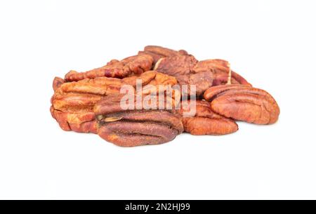Small pile of dry pecan halves without shell isolated on white ...