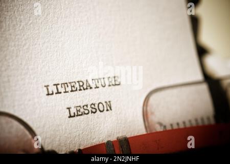 Literature lesson text written with a typewriter Stock Photo - Alamy