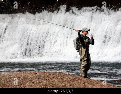 Jacob Morrison of Clermont, N.Y., fly fishes for trout on the opening ...